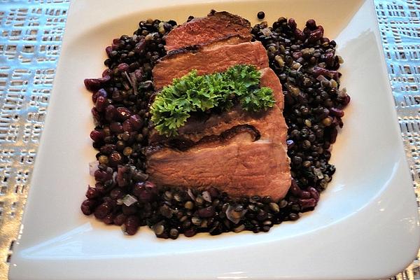 Roast Duck Breast on Lukewarm Beluga Lentil and Pomegranate Salad ...